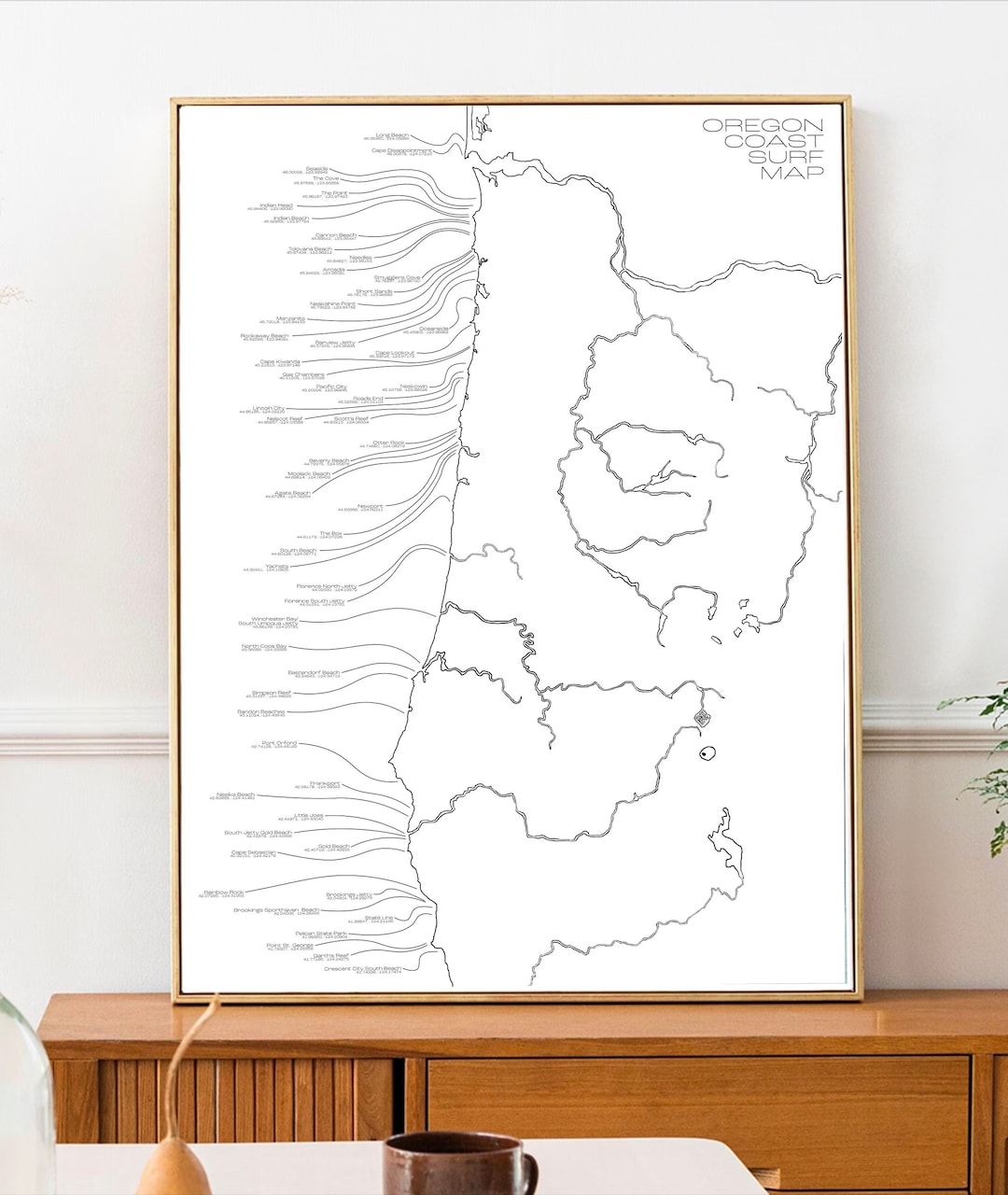 Oregon Coast Surf Map | "white Out" - Etsy