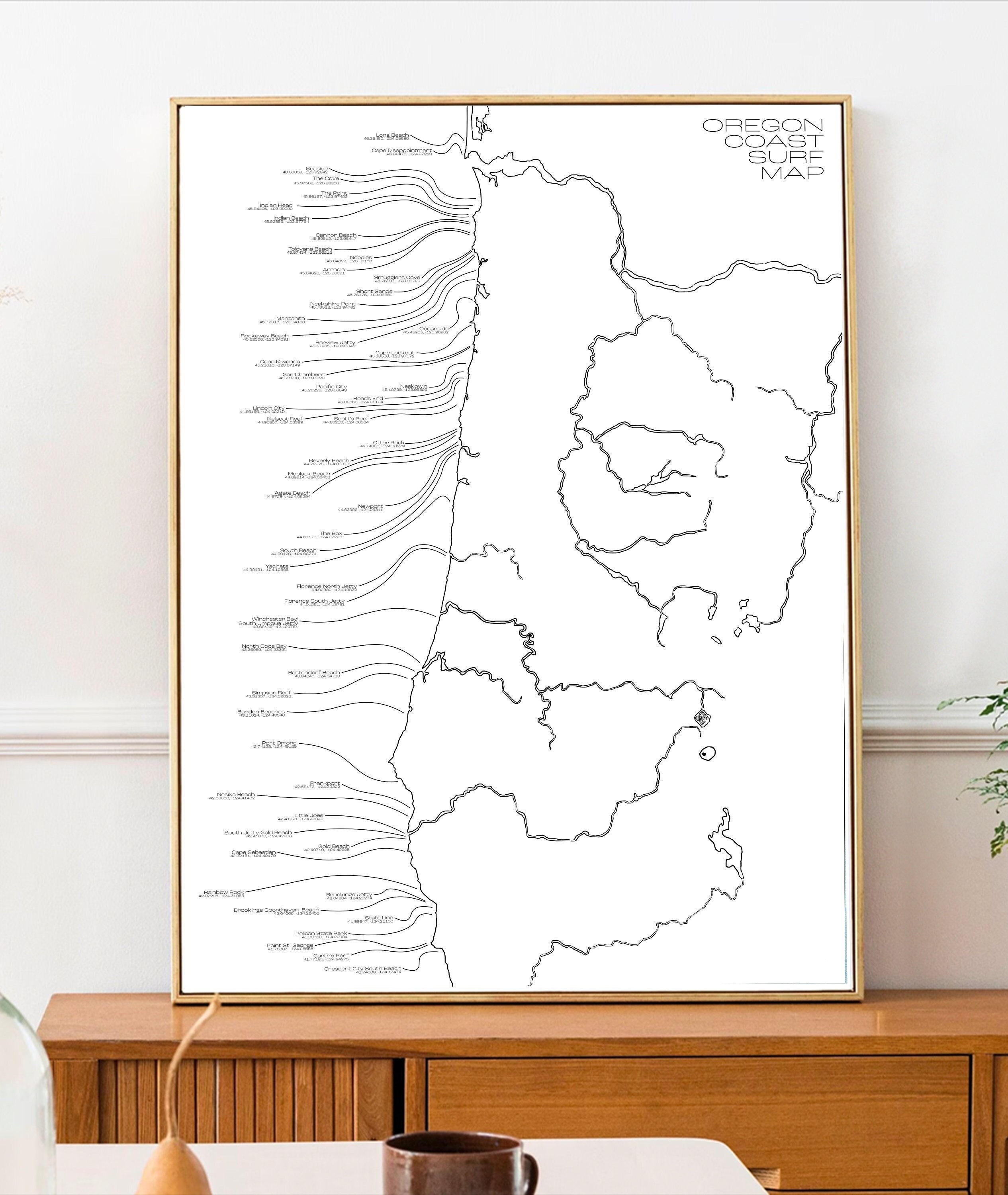 Oregon Coast Surf Map | "white Out" - Etsy