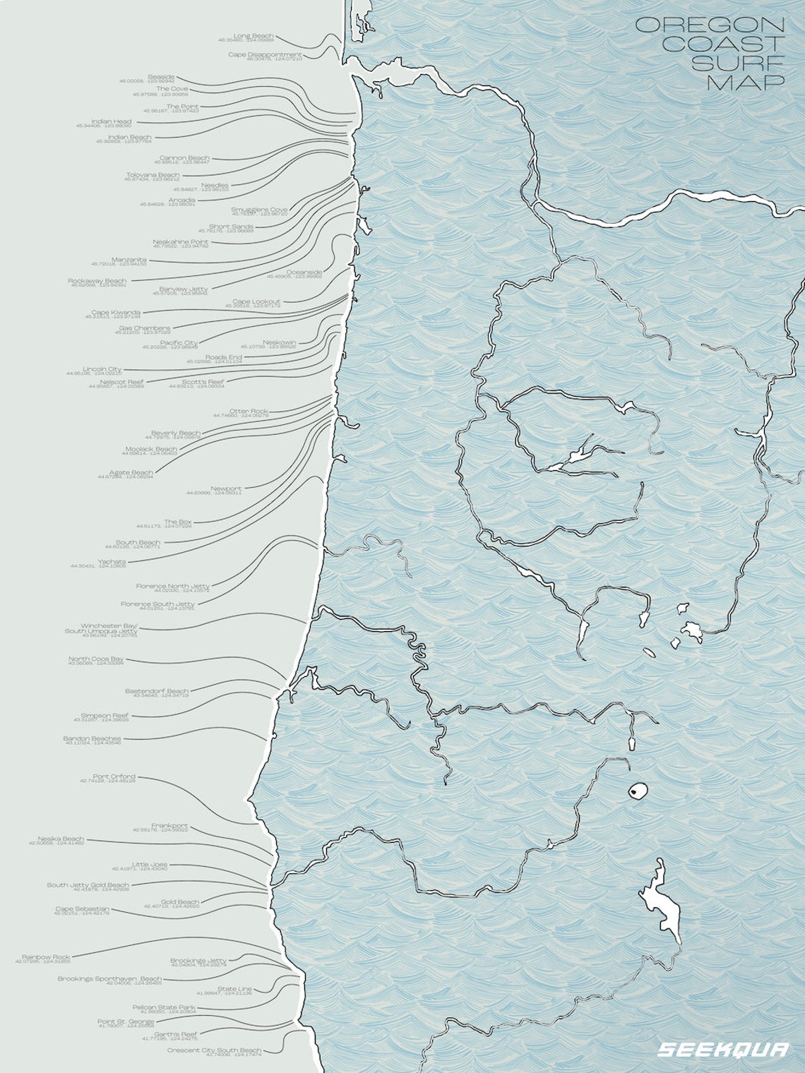 Oregon Coast Surf Map - Etsy