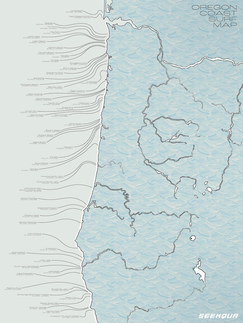 Oregon Coast Surf Map - Etsy