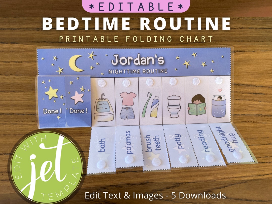 Editable Bedtime Routine Chart Printable Folding / Flip Chart - Etsy Canada