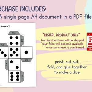 Printable Dice, Dice Template, Kids Maths Worksheet, Paper Craft Kit ...