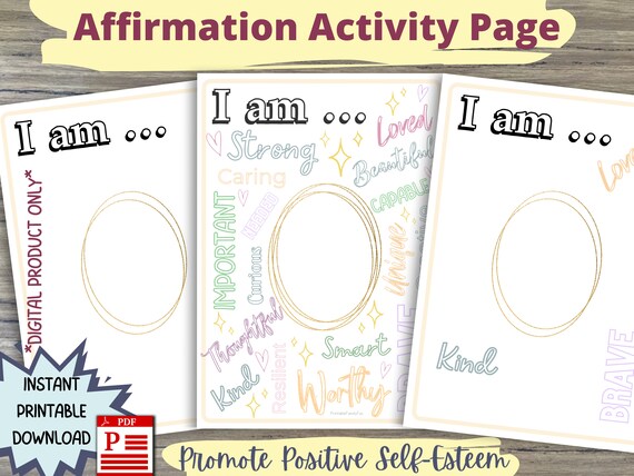 Positive Affirmation Activity for Kids Printable Kids Mental | Etsy