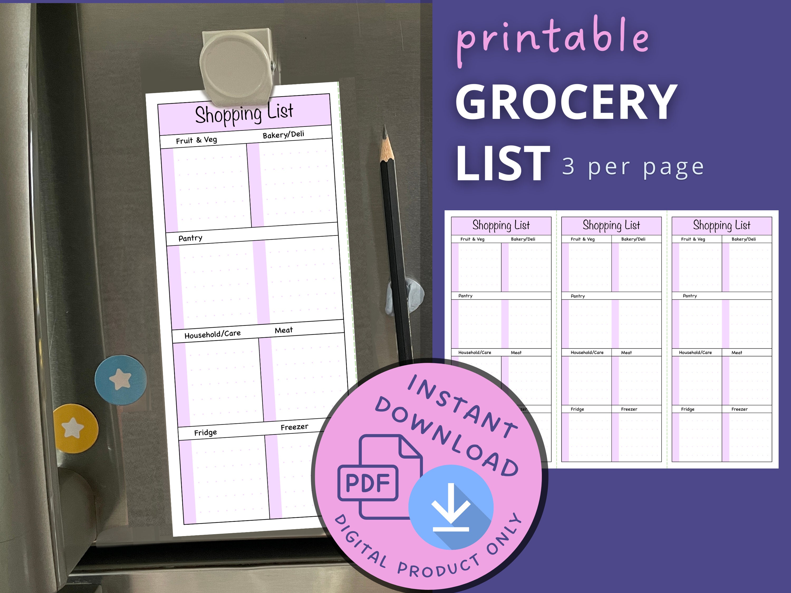Grocery List Printable for Fridge: Simple Grocery Shopping Checklist ...