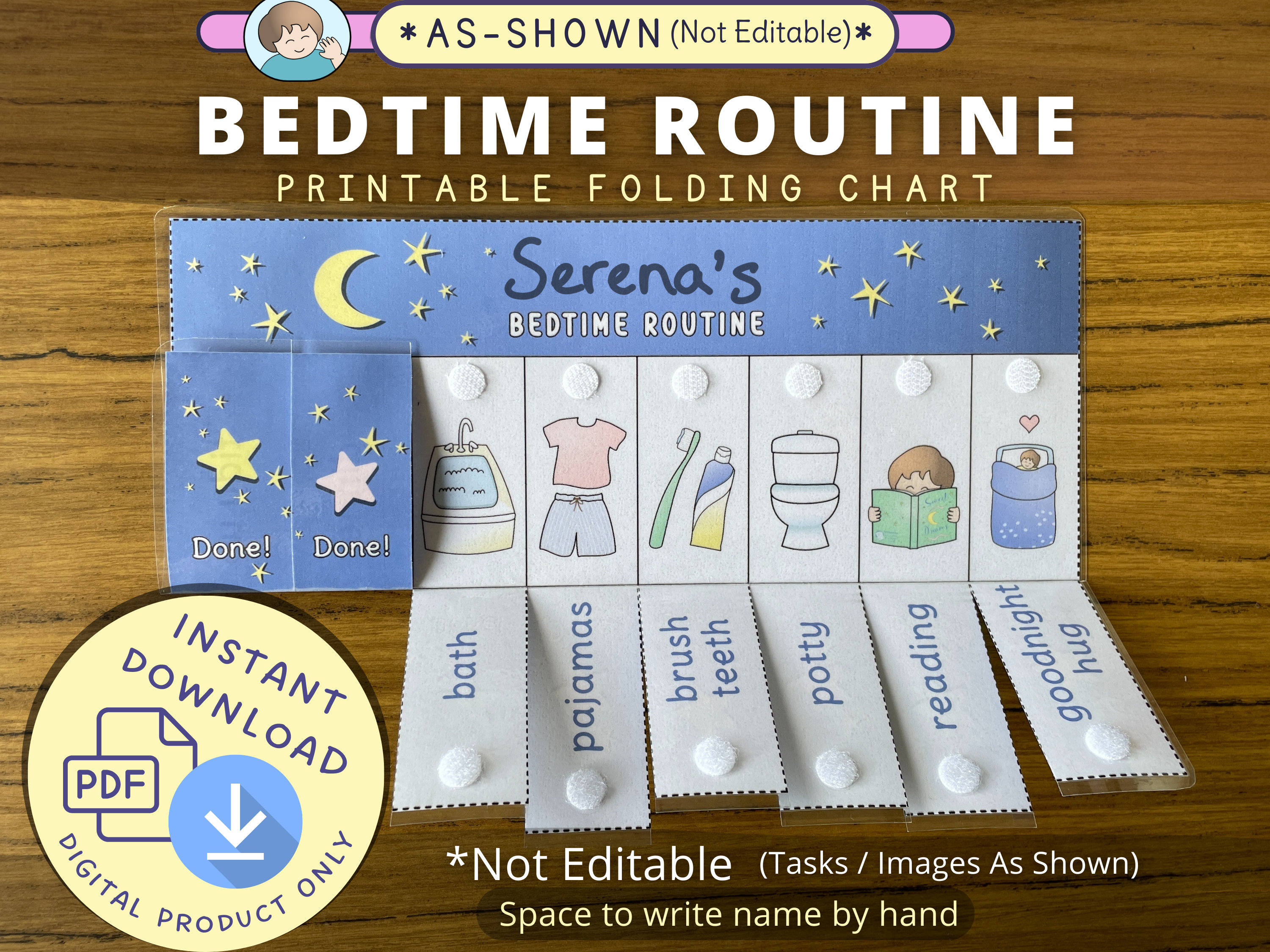 Bedtime Routine Chart, Printable Folding / Flip Chart : kids daily ...