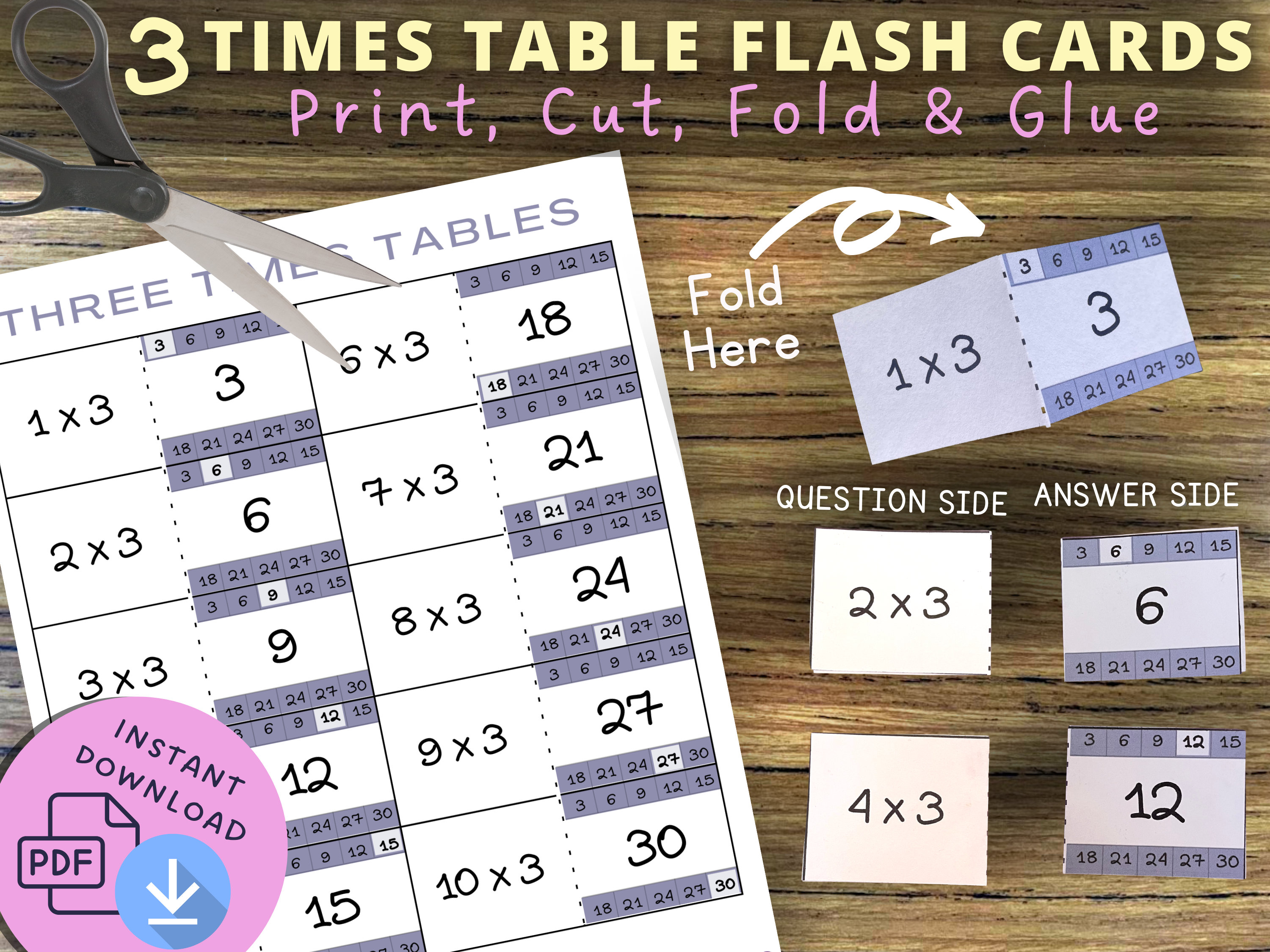 3 Times Tables Flash Cards Printable Multiplication Flash - Etsy Canada