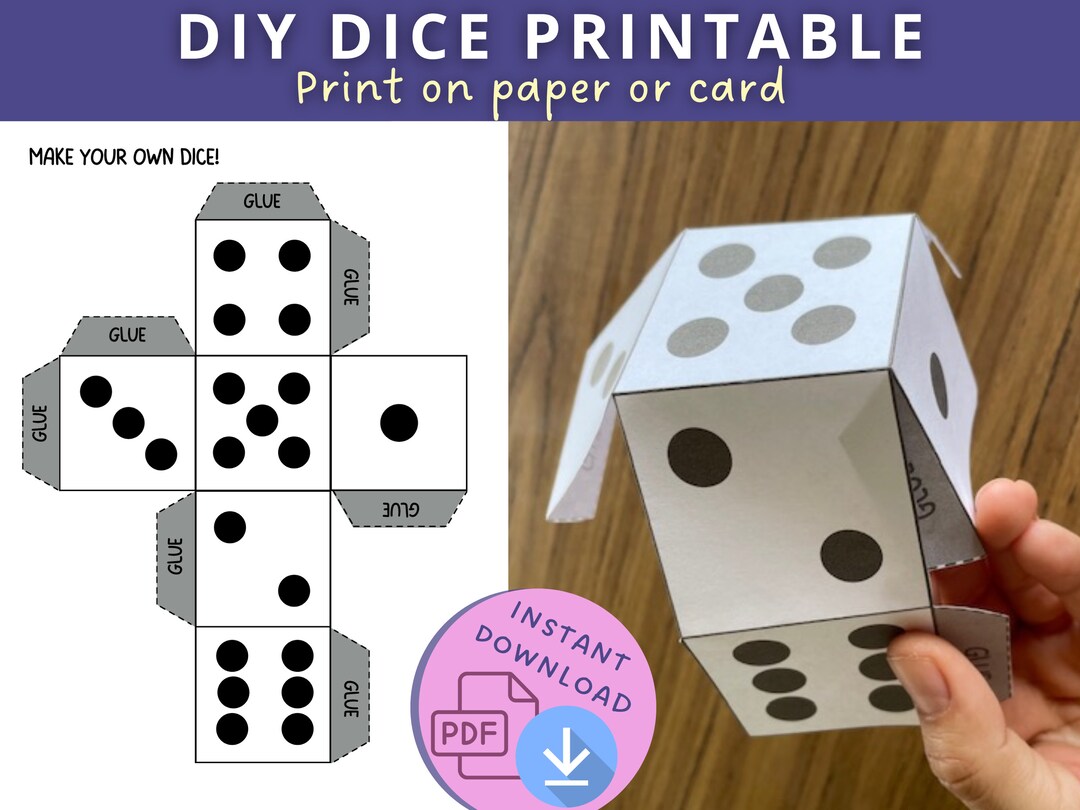 Printable Dice Dice Template Kids Maths Worksheet Paper Craft Kit 