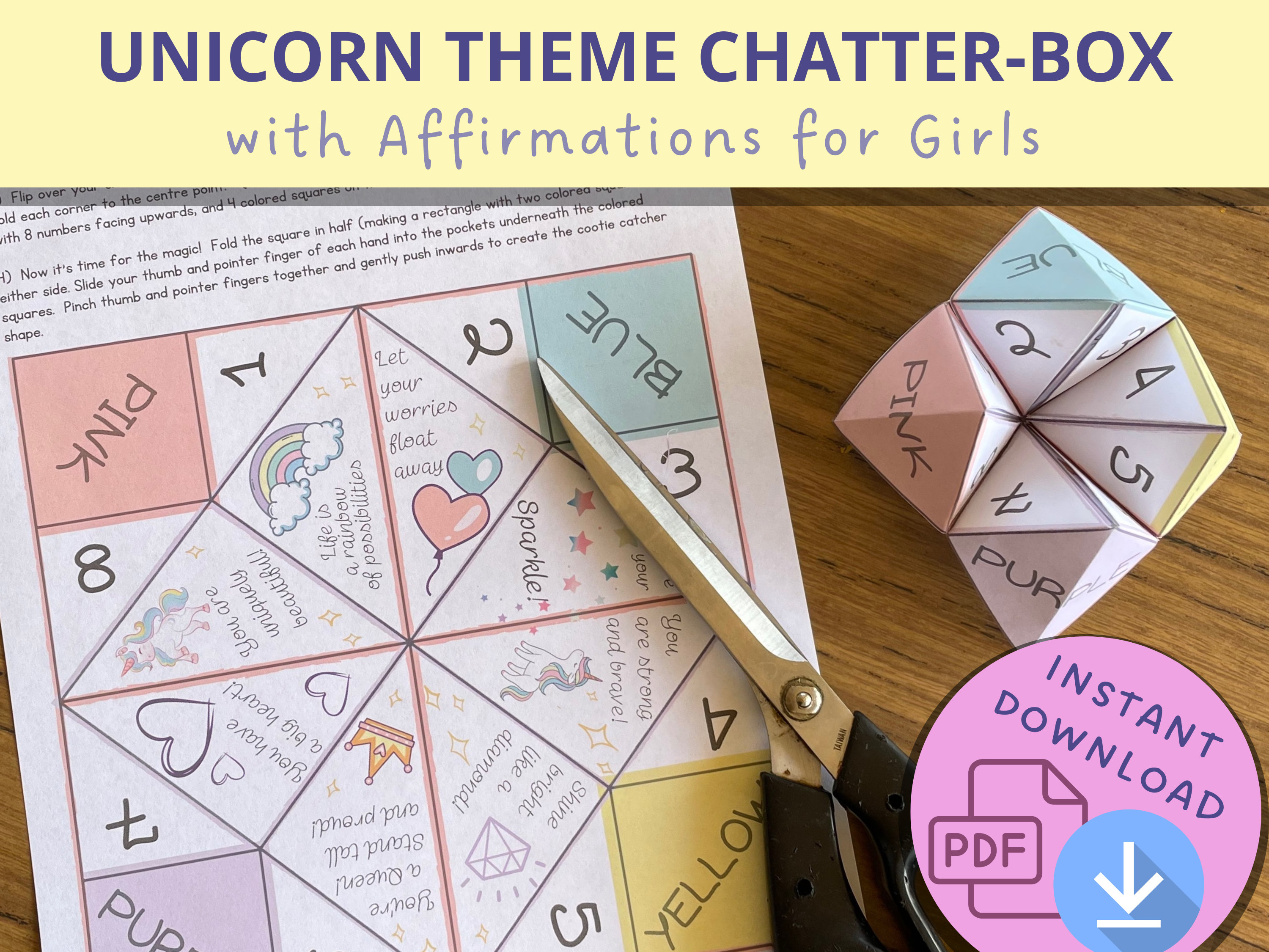 Printable Cootie Catcher, Unicorn Party Favors, Easy Craft Game, Kids ...