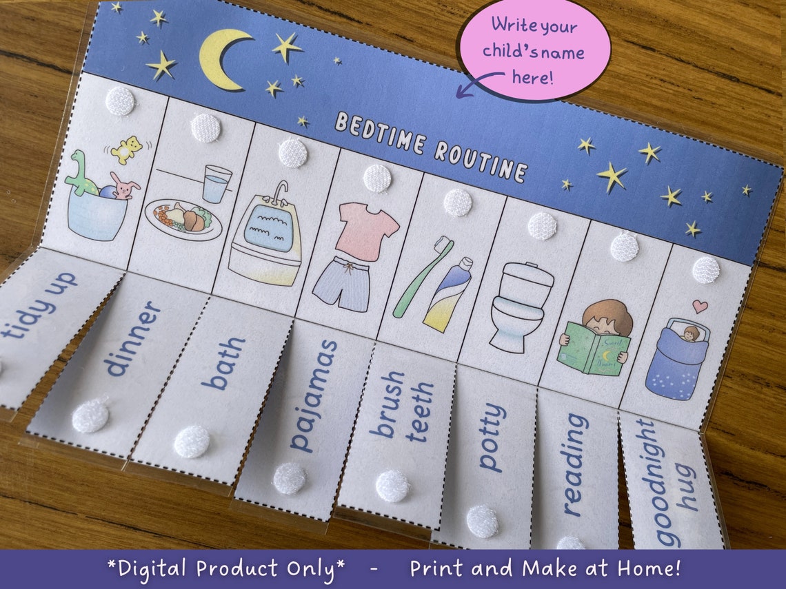 Bedtime Routine Chart, Printable Folding / Flip Chart : Kids Daily ...