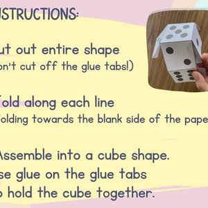 Printable Dice, Dice Template, Kids Maths Worksheet, Paper Craft Kit ...