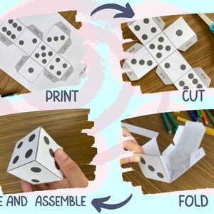 Printable Dice, Dice Template, Kids Maths Worksheet, Paper Craft Kit ...