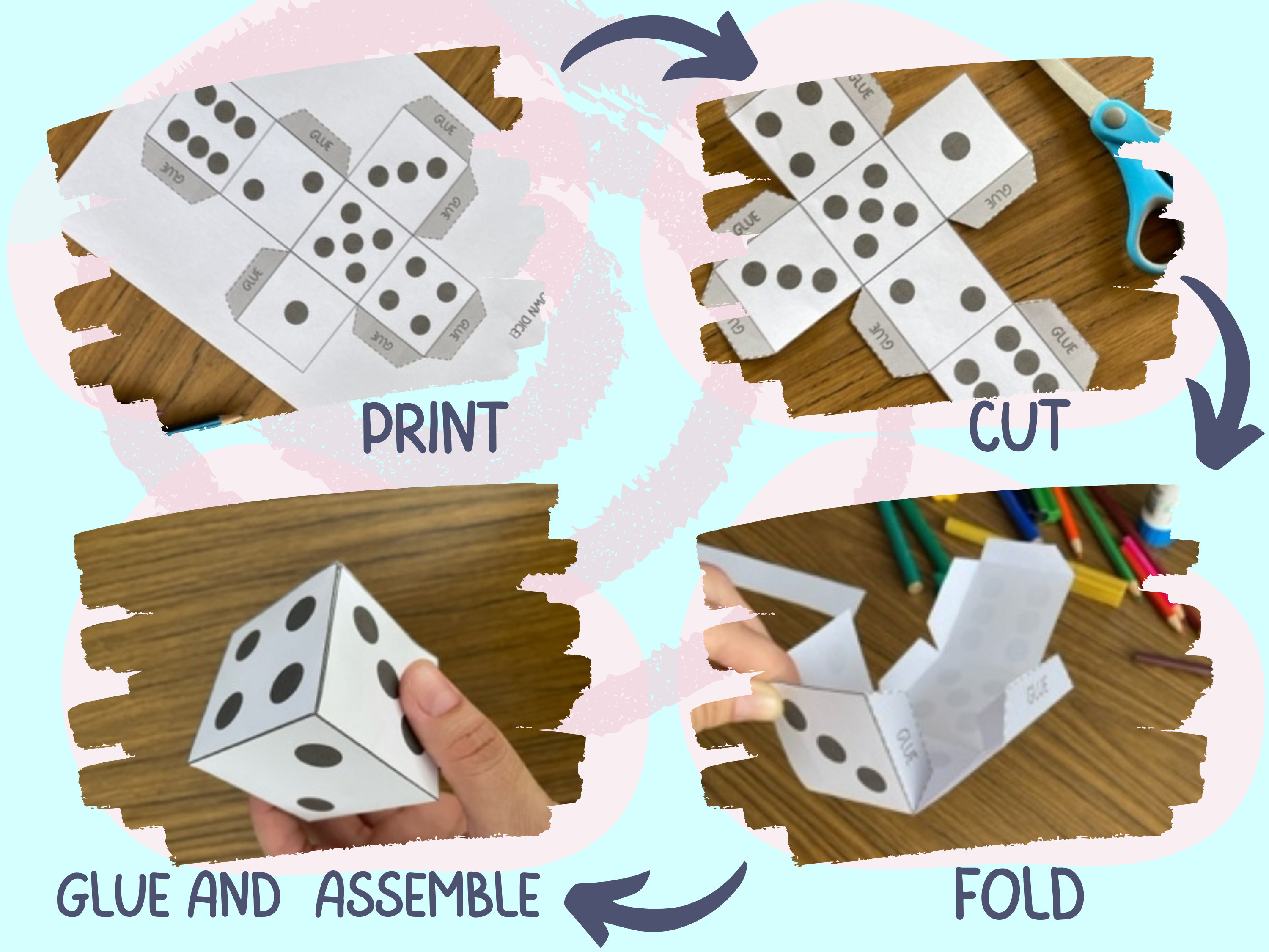 Printable Dice, Dice Template, Kids Maths Worksheet, Paper Craft Kit ...