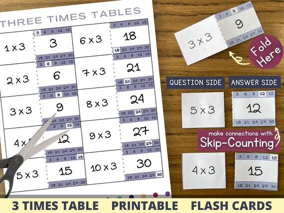 3 Times Tables Flash Cards Printable Multiplication Flash - Etsy