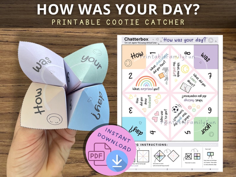 How Was Your Day Cootie Catcher Printable, Paper Toy, Printable Games ...