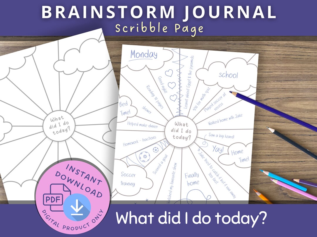 What Did I Do Today? Daily Reflection Scribble Page, Mind Map Style ...