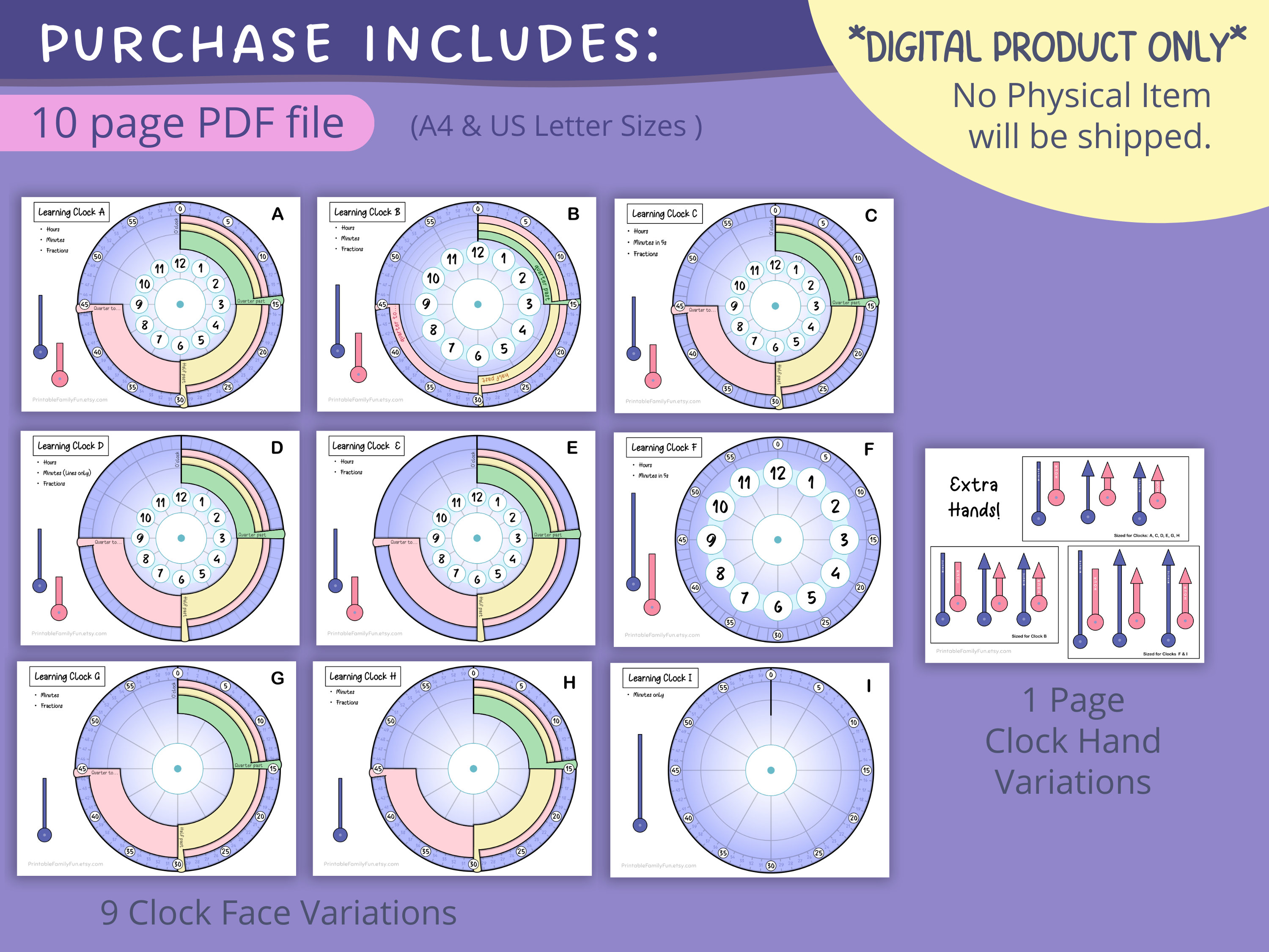 Learning Clock, Printable DIY Clock Toy for Telling Time, Homeschool ...
