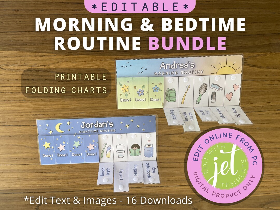 Editable Morning & Bedtime Routine Chart Bundle, Printable Folding ...