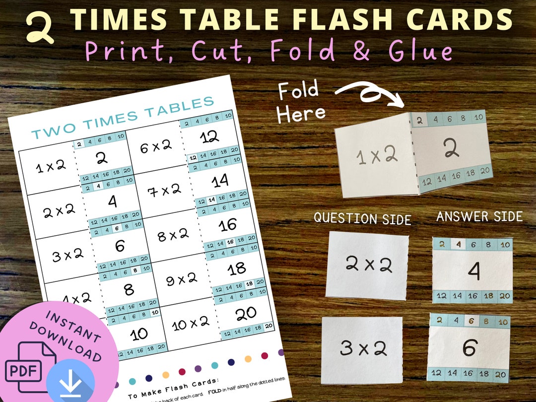 2 Times Tables Flash Cards, Printable Multiplication Flash Cards, Learn ...