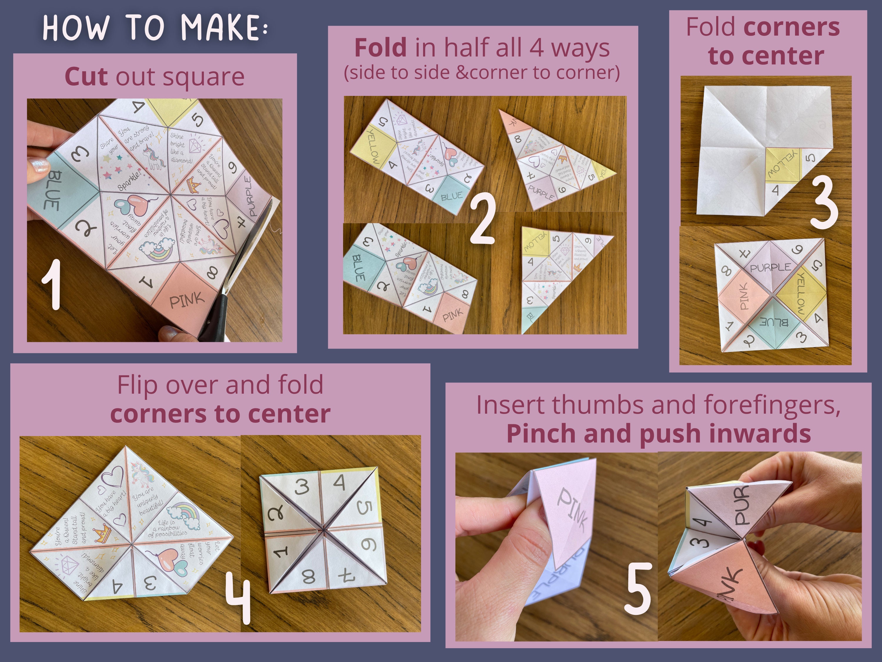 Printable Cootie Catcher, Unicorn Party Favors, Easy Craft Game, Kids ...