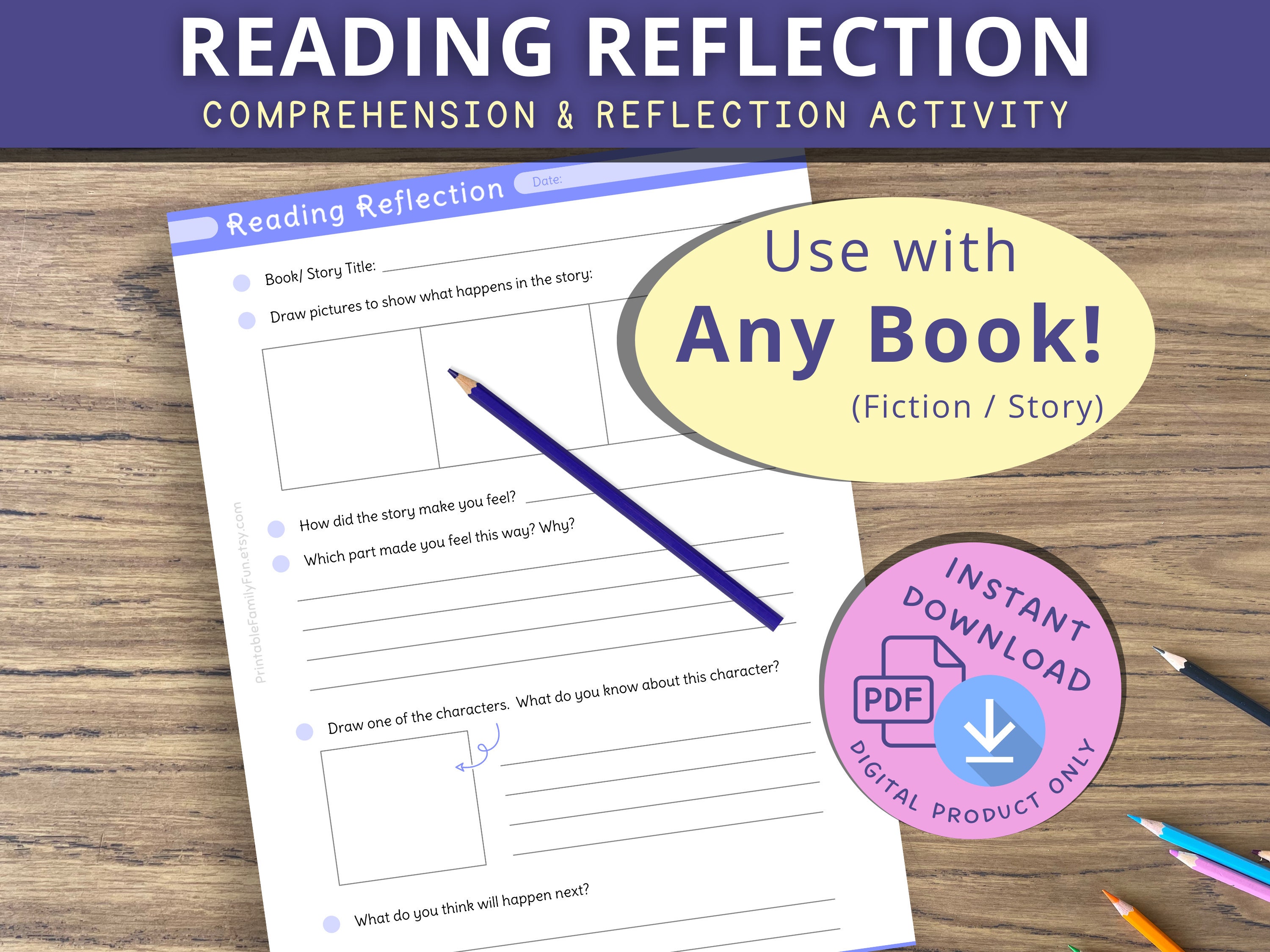 Reading Comprehension Worksheet, Printable Reading Journal, Kids ...