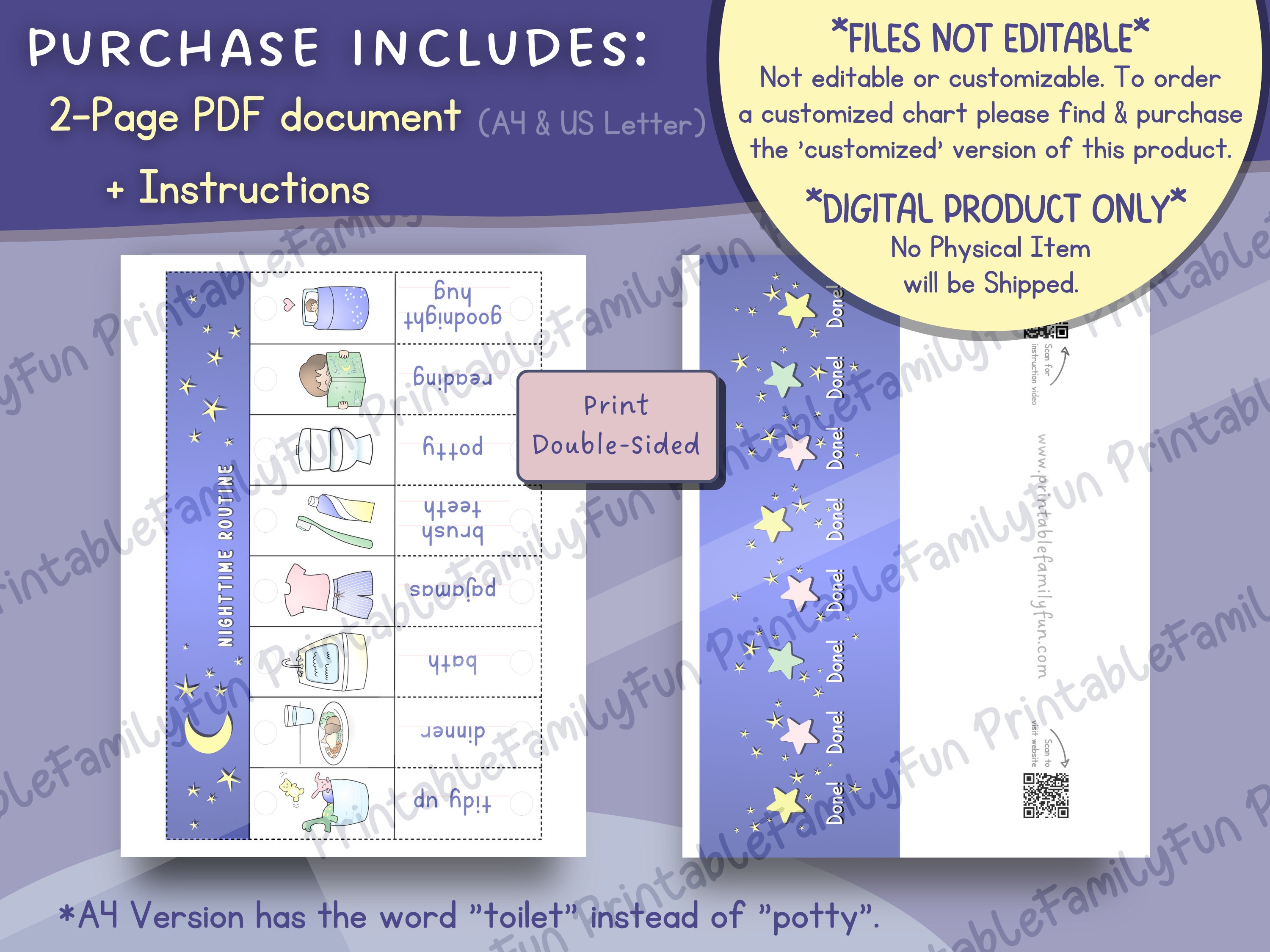 Nighttime Routine Chart, Printable Folding / Flip Chart : Kids Daily ...
