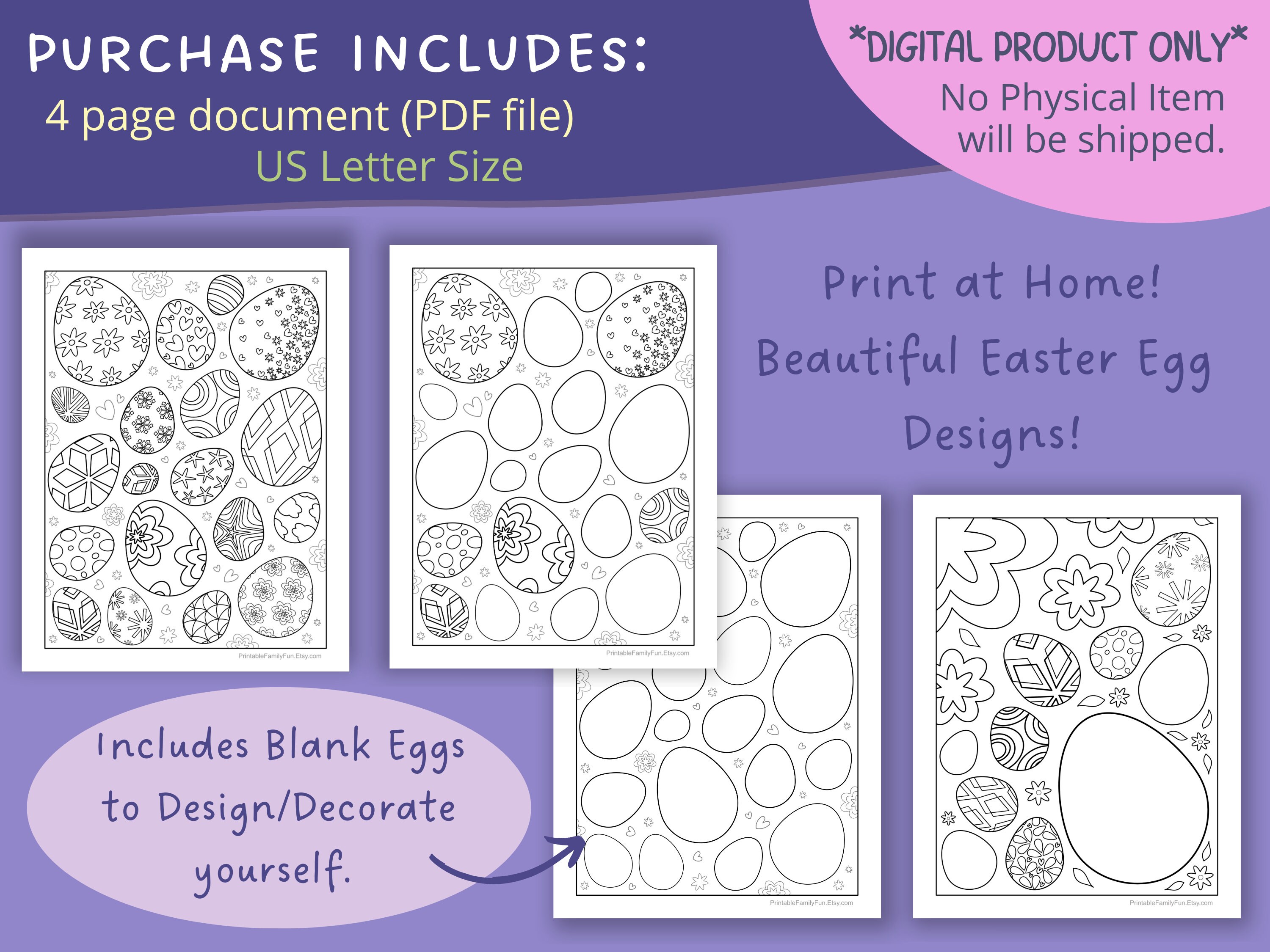 Easter Coloring Pages : Kids Easter Egg Coloring Printable With Blank ...