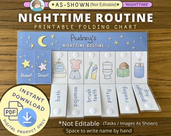 Bedtime Routine Chart, Printable Folding / Flip Chart : Kids Daily ...