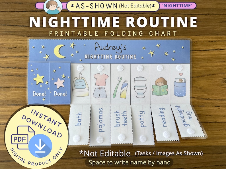 Nighttime Routine Chart, Printable Folding / Flip Chart : Kids Daily ...