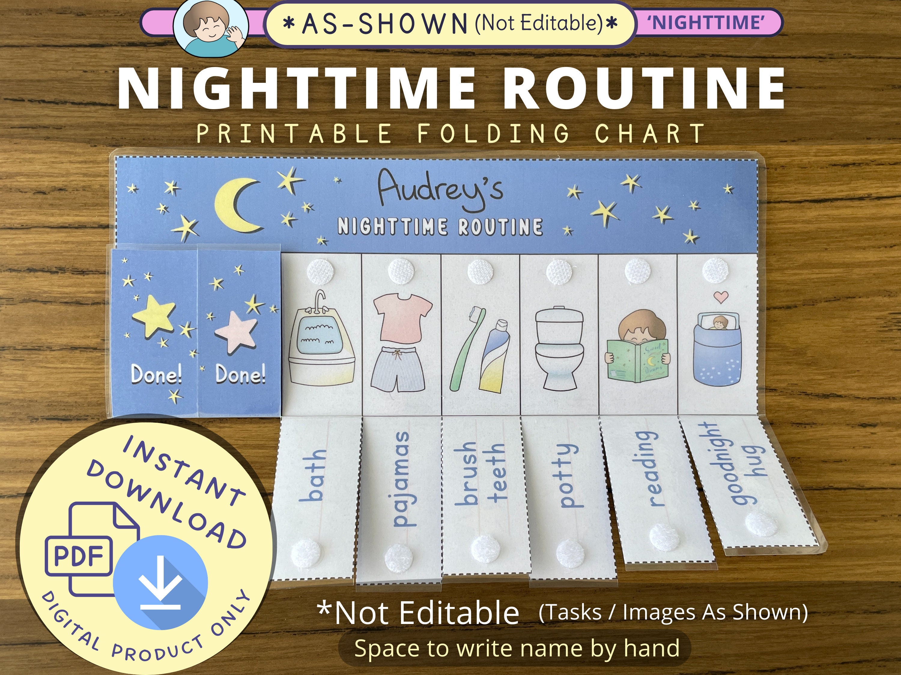 Nighttime Routine Chart, Printable Folding / Flip Chart : Kids Daily ...