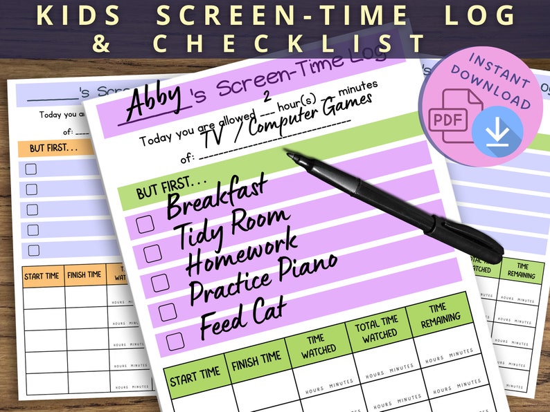 Screen Time Checklist and Log Printable Screen Time Rules - Etsy