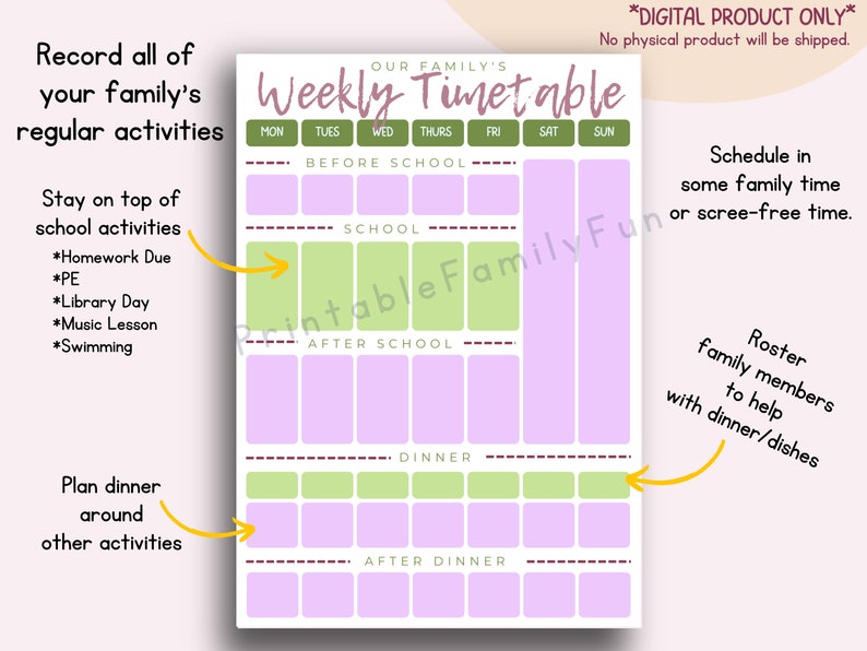Family Schedule, Kids Activity Planner, With Dinner Planner and Kitchen ...