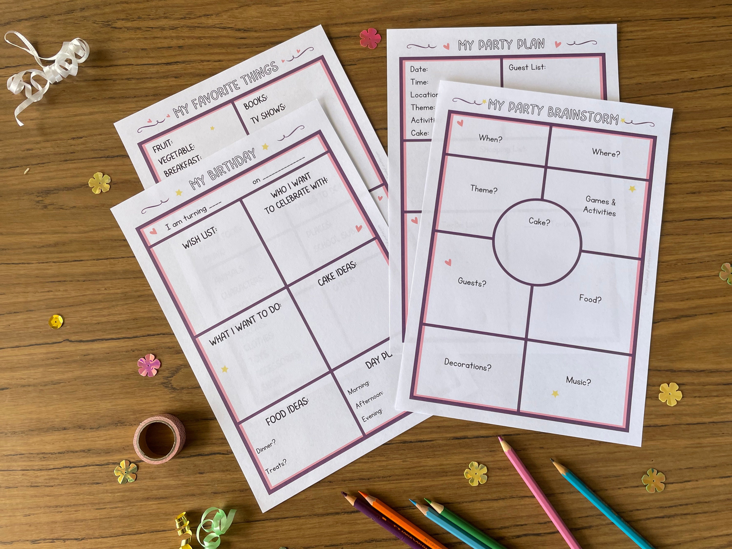 Birthday Wish List and Party Planner, Printable, for Kids, With My ...