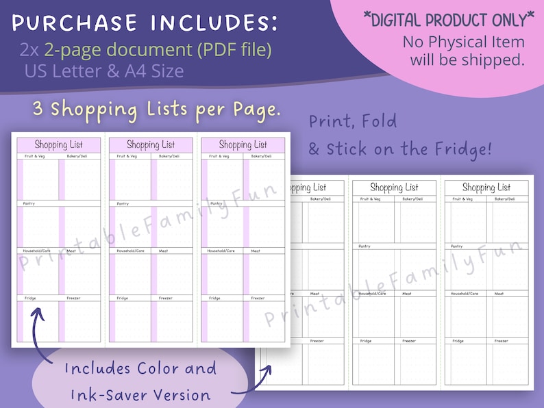 Grocery List Printable for Fridge: Simple Grocery Shopping - Etsy