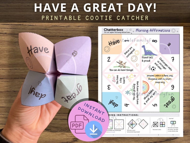 Have a Great Day! Cootie Catcher Printable, Paper Toy, Printable Games ...