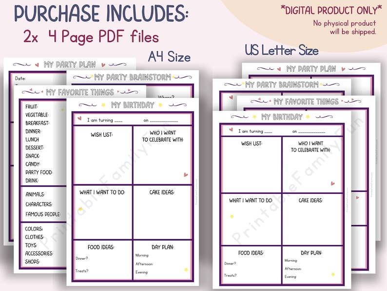 Birthday Wish List and Party Planner, Printable, for Kids, With My ...