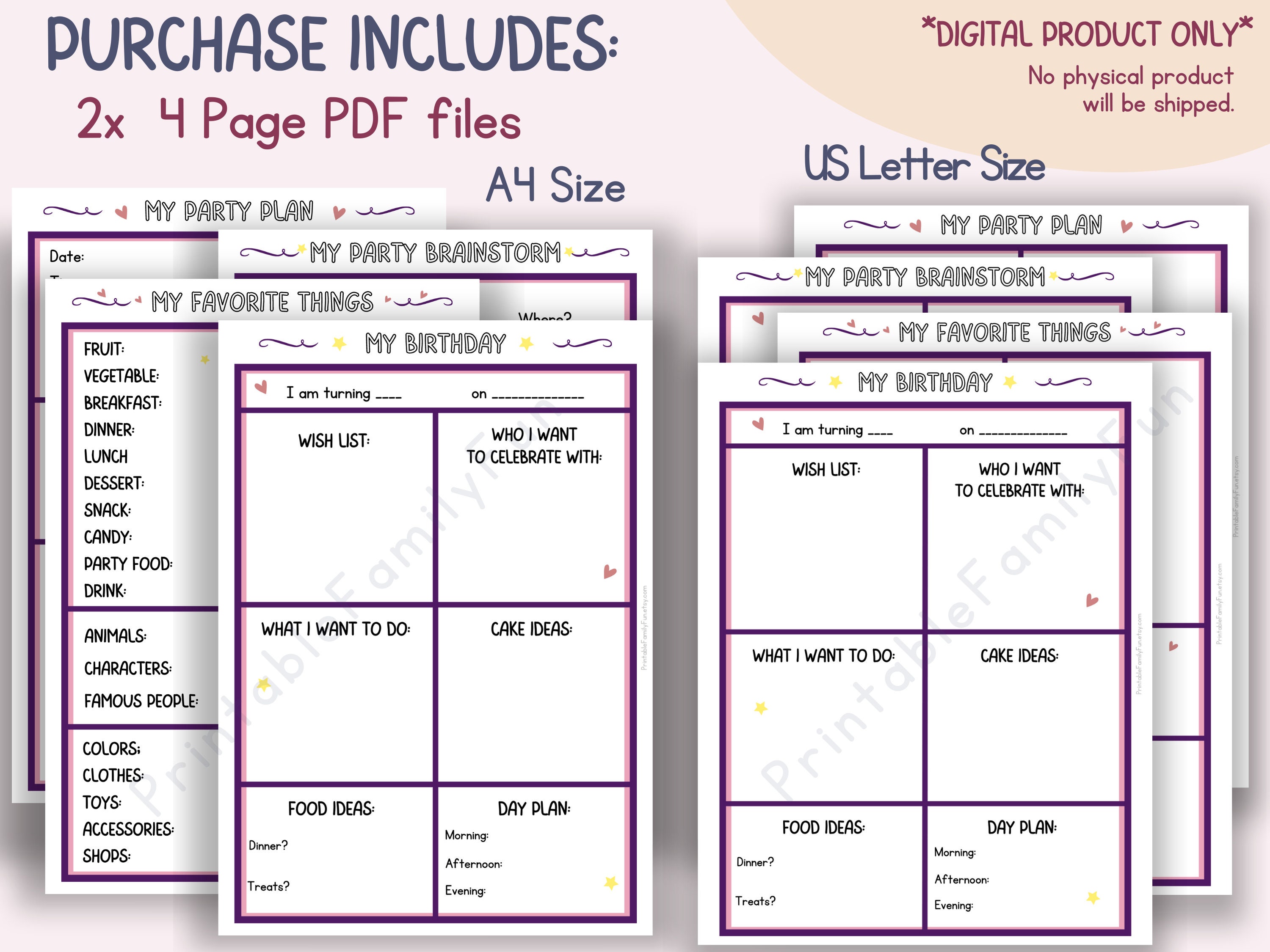 Birthday Wish List and Party Planner, Printable, for Kids, With My ...