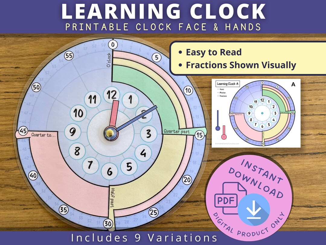 Learning Clock, Printable DIY Clock Toy for Telling Time, Homeschool ...