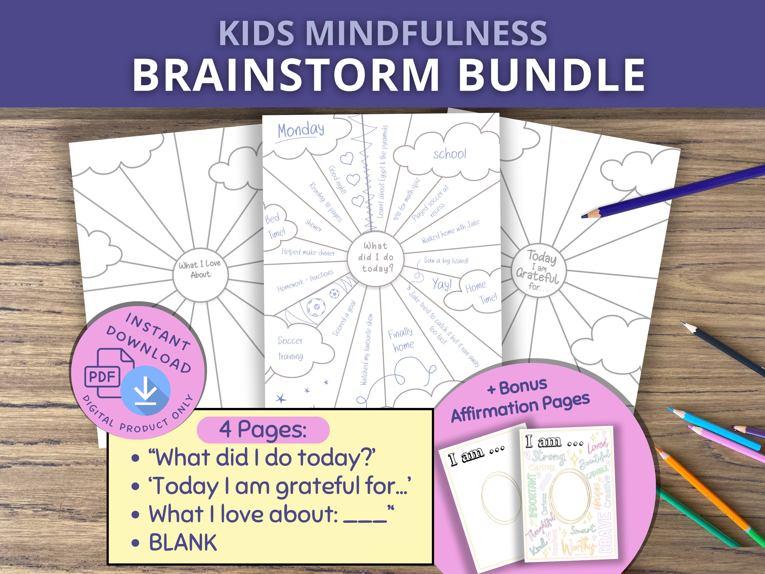 Mindfulness Journal, Printable Writing Prompts, Positivity Brain Dump ...