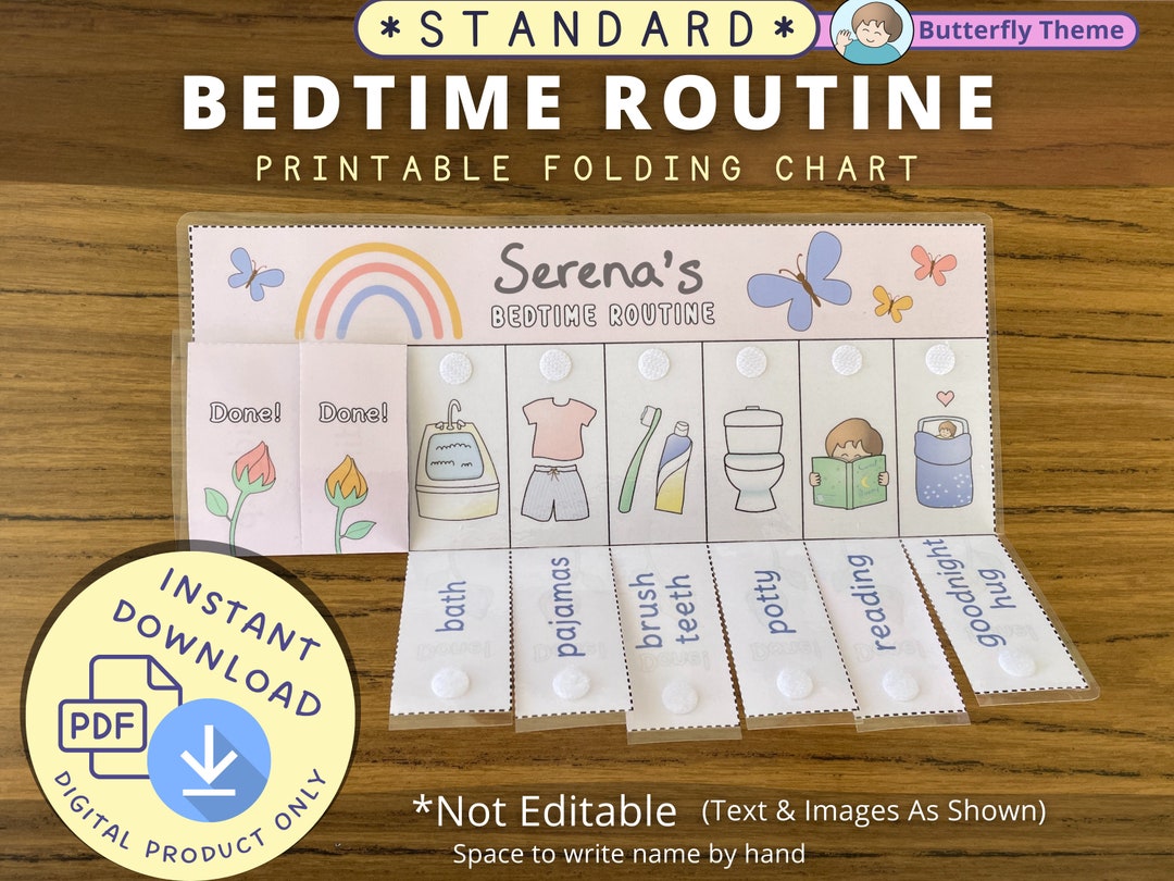 Bedtime Routine Chart, Printable Folding Flip Chart, Kids Daily ...