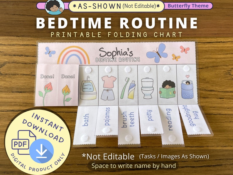 Bedtime Routine Chart, Printable Folding Flip Chart, Kids Daily ...