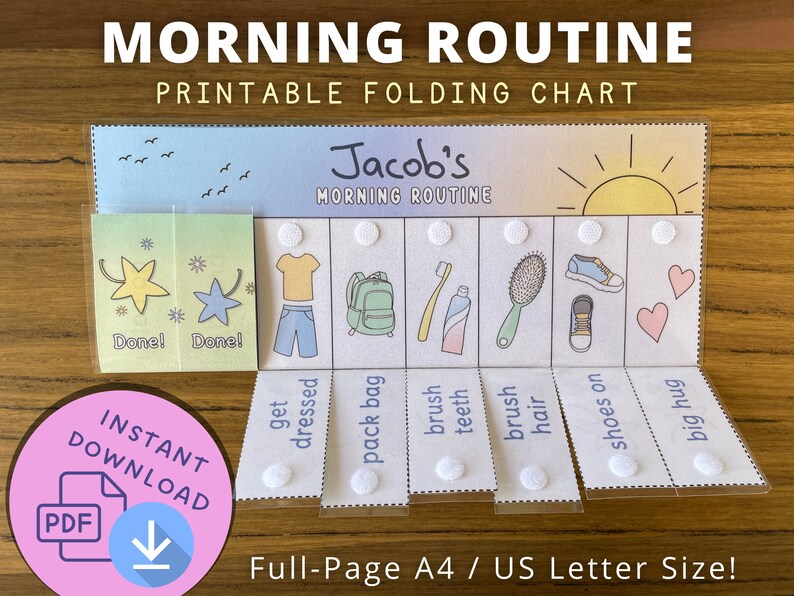 Morning Routine Chart, Printable Folding / Flip Chart : Kids Daily ...