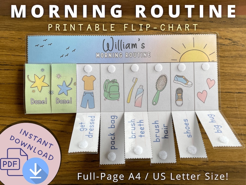 Morning Routine Chart Printable Folding / Flip Chart : Kids - Etsy ...