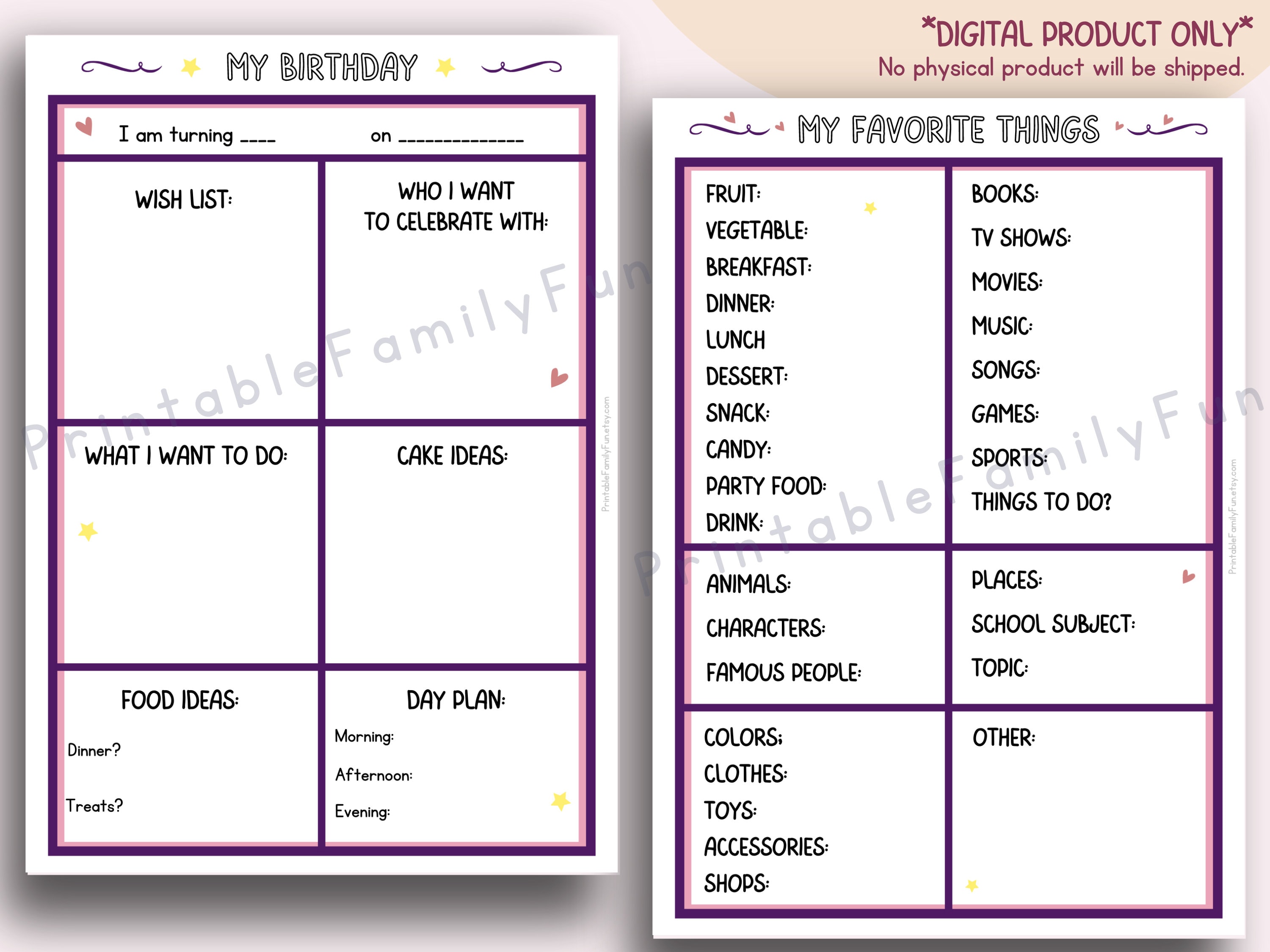 Birthday Wish List and Party Planner, Printable, for Kids, With My ...