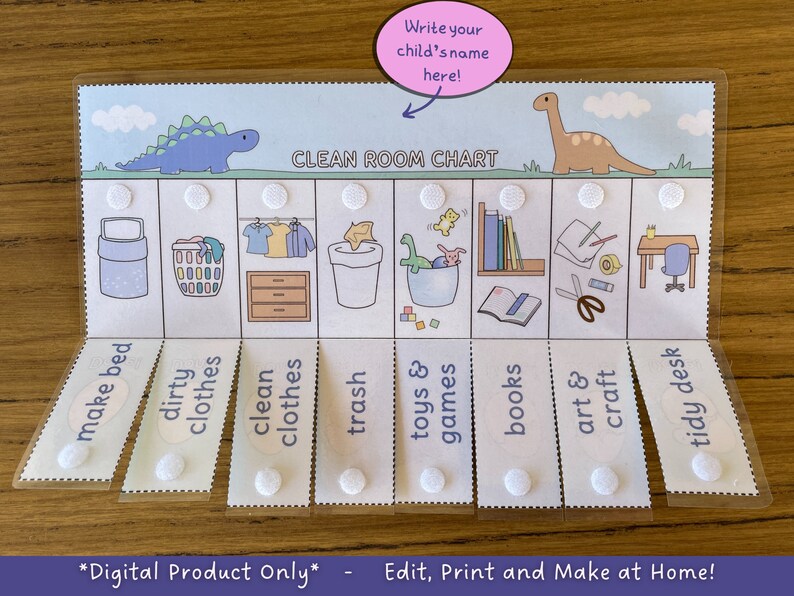 Clean Your Room Chart, Dinosaur Theme, Bedroom Pick up Printable ...