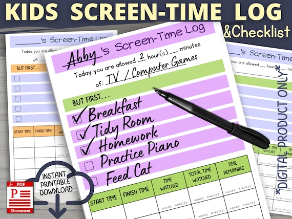 Screen Time Checklist and Log Printable Screen Time Rules - Etsy