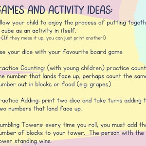 Printable Dice, Dice Template, Kids Maths Worksheet, Paper Craft Kit ...
