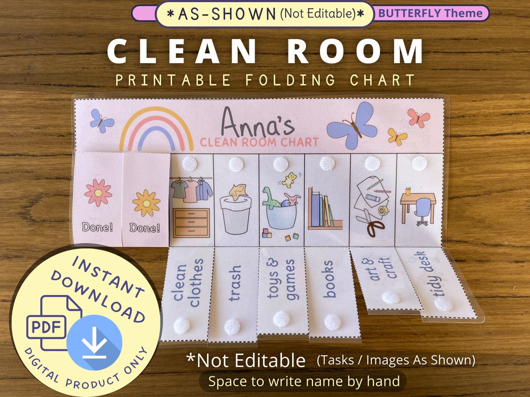 Clean Your Room, Bedroom Pick up Printable Folding Chart, Kids Cleaning ...