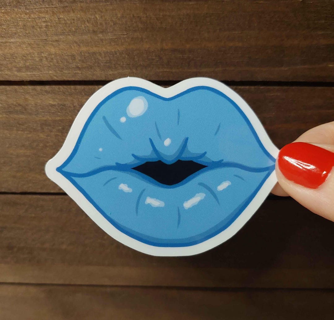 Blue Kissing Lips Sticker | Illustrated & Handmade by Seller ...