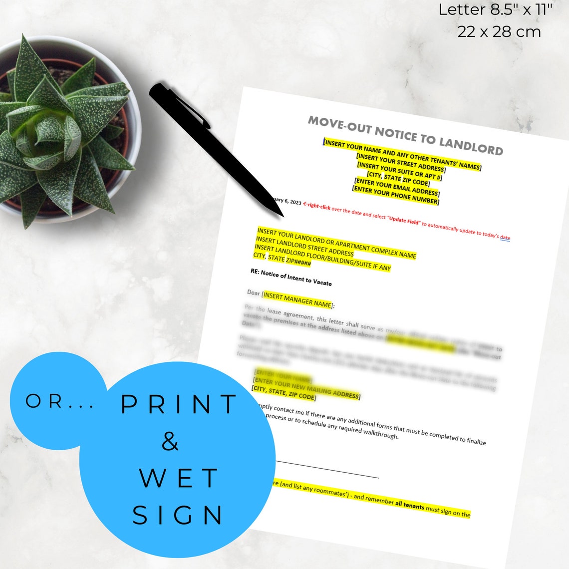 Move-out Notice Letter Template (notice of Tenant's Intent to Vacate ...