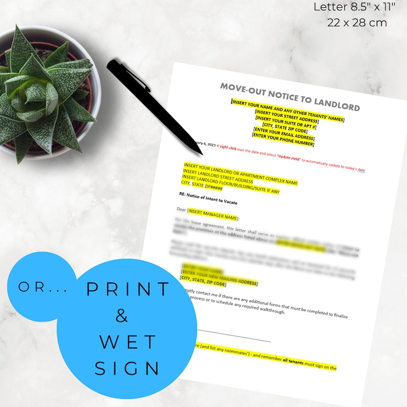 Move-out Notice Letter Template (notice of Tenant's Intent to Vacate ...